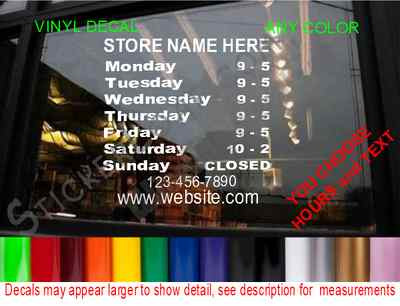 STORE HOURS operation Sign Decal Grocery Restaurant Cafe Deli Gym Bar ...
