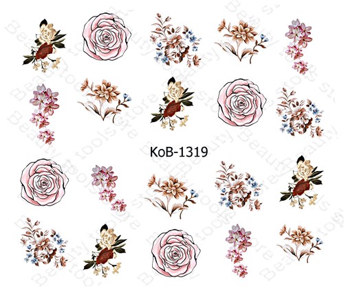 Nail Art Water Transfer Stickers beautiful blue pink flowers rose KoB ...