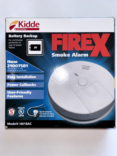 NEW Kidde i4618AC FireX Hardwired Smoke Detector w/ 9 Volt Battery ...