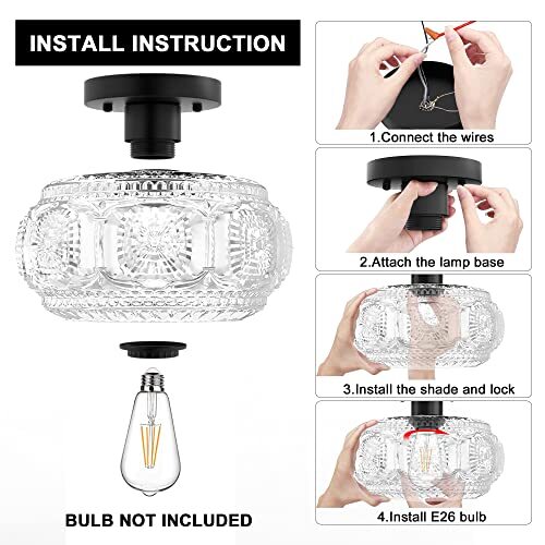 Semi Flush Mount Ceiling Light, Globe Glass Ceiling Light Fixture ...