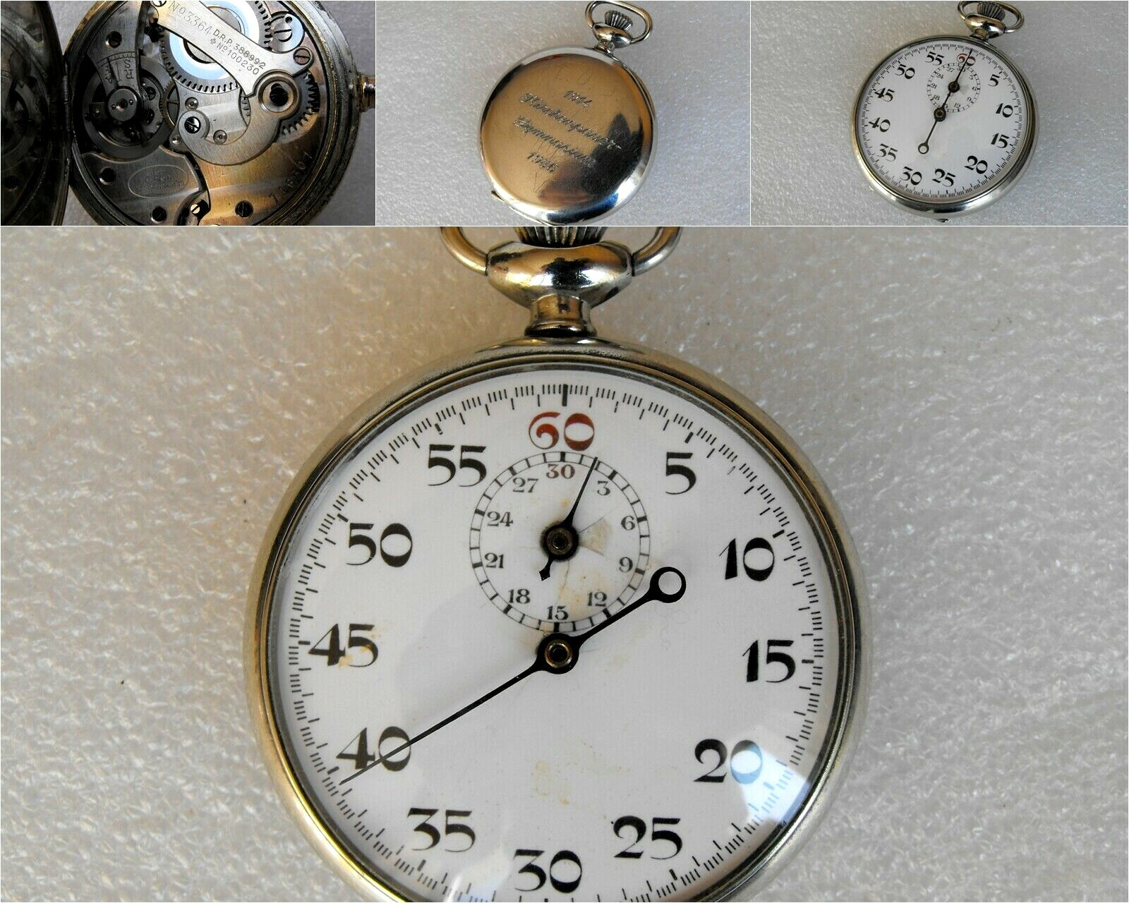 VINTAGE WWII GERMANY MILITARY STOPWATCH D.R.P. 100230 MOVEMENT 3364 ...