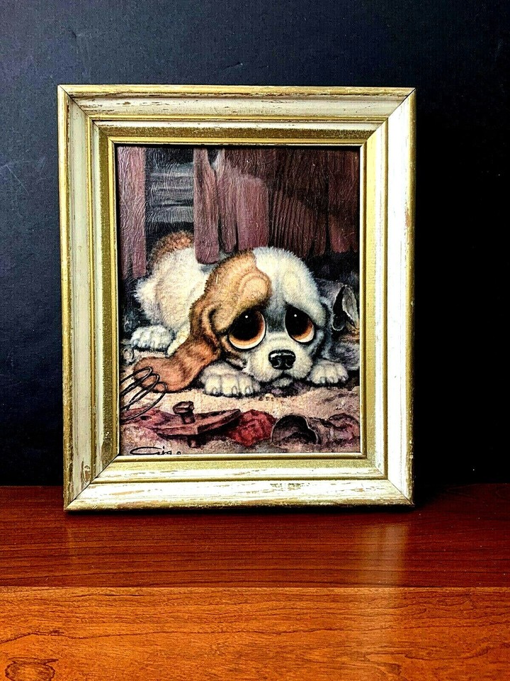 Gig Large Sad Eyes Pity Puppy Print 1960's Framed 12 1/2" x 10 1/2" | eBay
