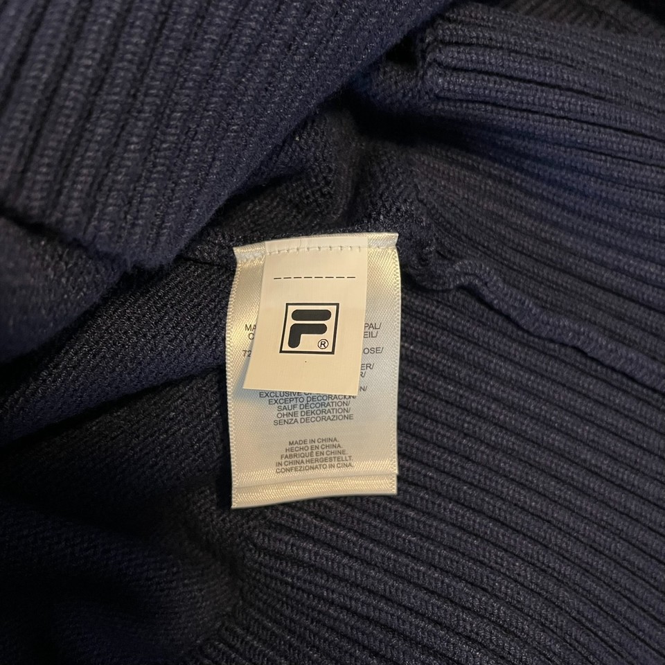 Fila Baseline Cardigan Sweater Men's L Blue Tight Knit V-Neck Oversized ...