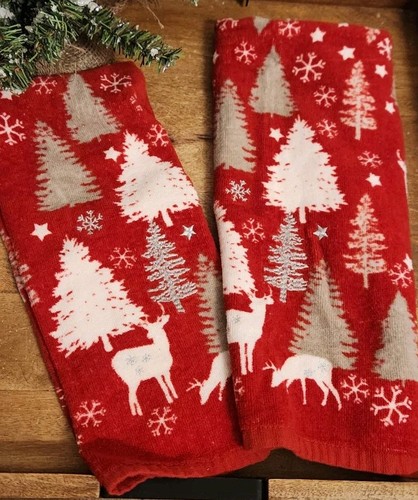 Food Network Red Silver Christmas Reindeer Deer Trees Kitchen Towel ...