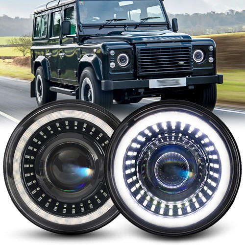 Pair 7'' LED Headlights Halo Starry Dragon Eyes For Land Rover Defender ...