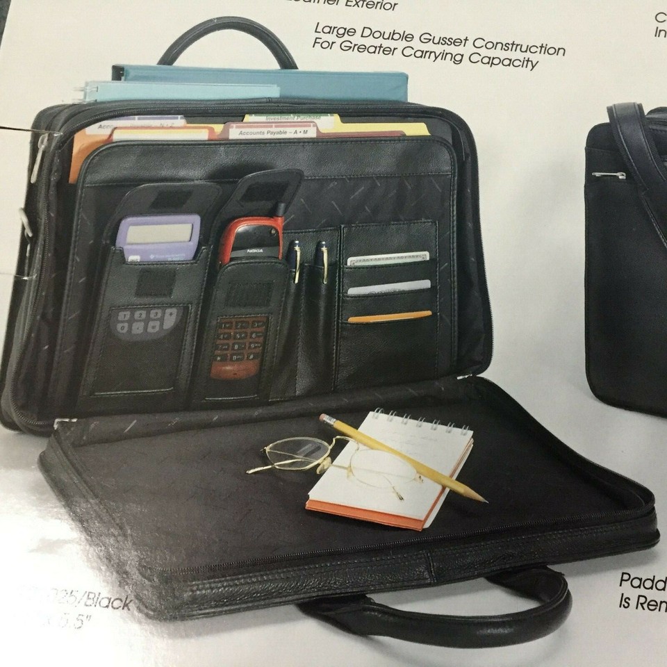 NIB SAMSONITE WORLDPROOF COWHIDE LEATHER PORTFOLIO #921025/BLACK 16"X11 ...