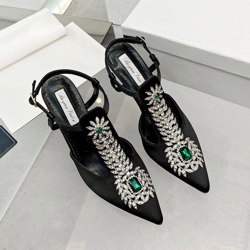 Women Rhinestone Pointed Toe High Heels Stiletto Sandals Pumps Wedding 1247