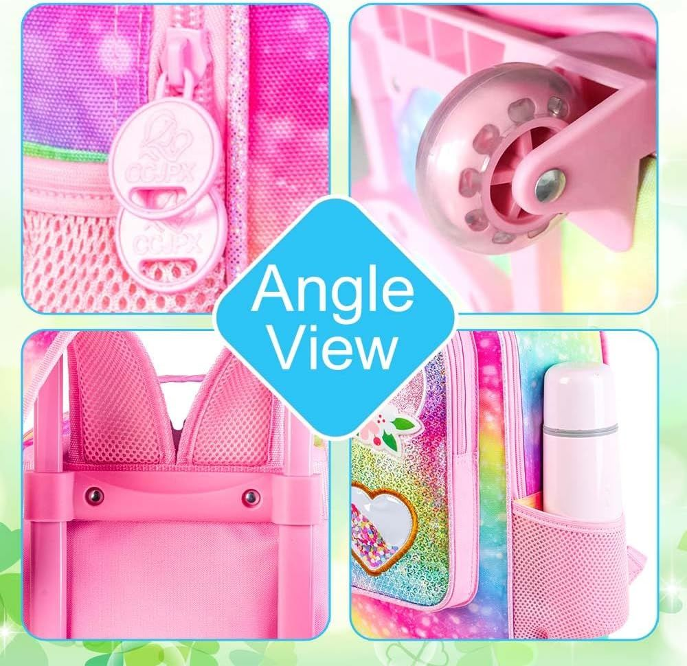 ZLYERT 3PCS Rolling Backpack for Girls, Unicorn Roller School Bag Love ...