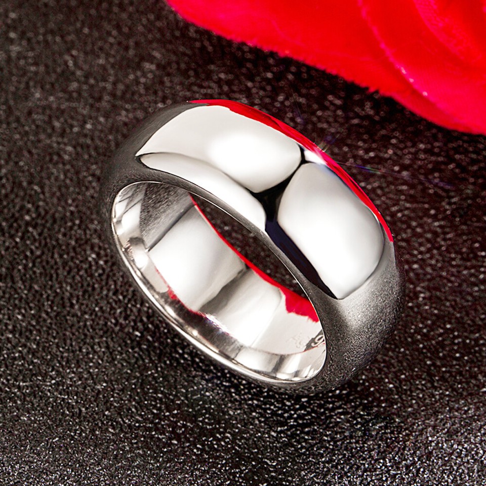 9.5mm 925 Sterling Silver Dome Band Ring Wedding Ring Comfort Fit Men ...