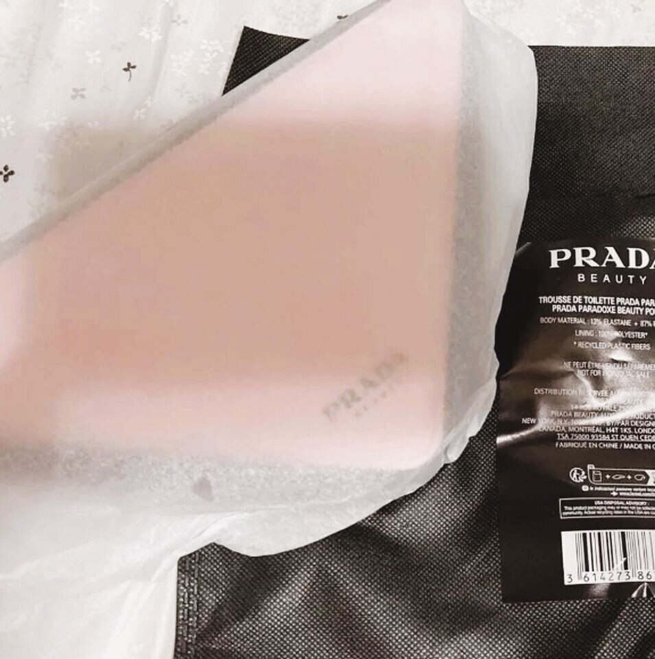 Prada Triangle Clutch Bag Cosmetic Pouch Pink & Black New with Dust Bag ...