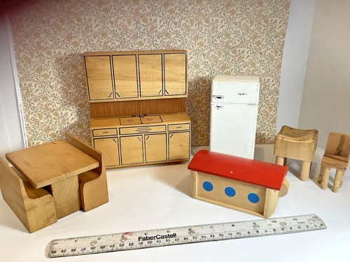 Vintage 1960s Wood Dollhouse Furniture Lot. Playschool/Community ...
