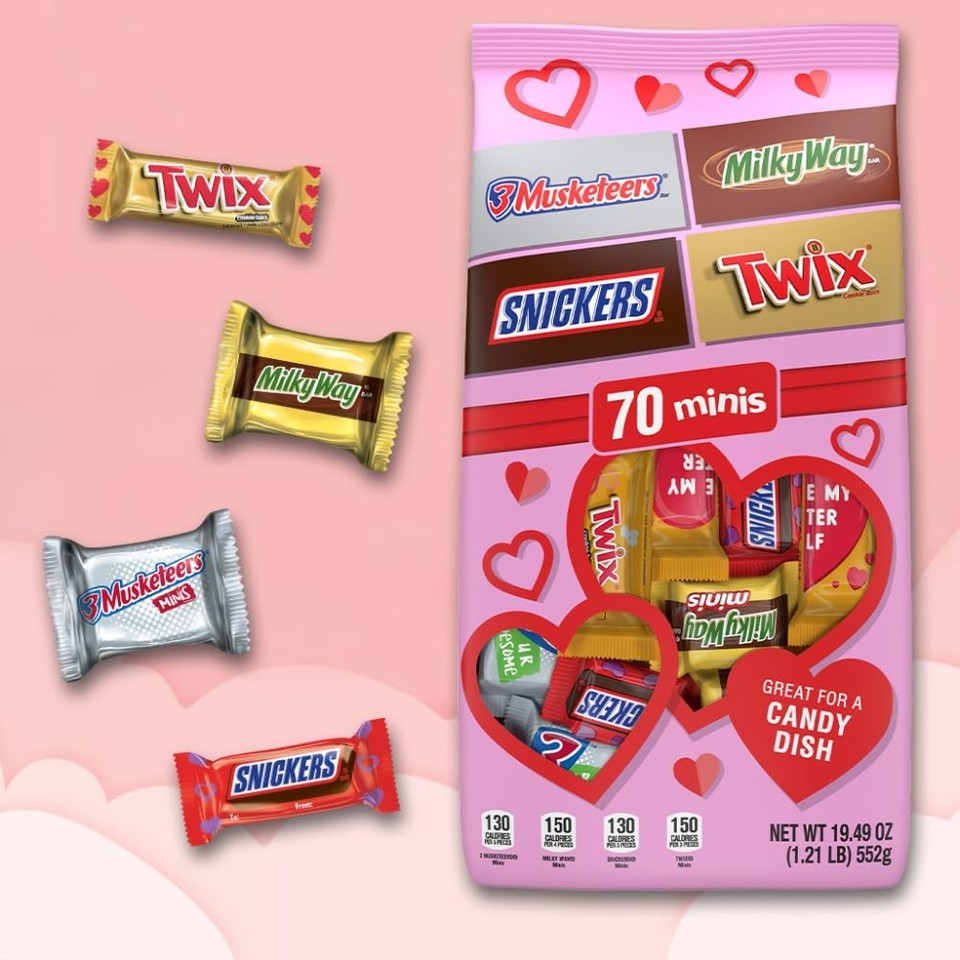 Snickers, Twix, Milky Way & 3 Musketeers Minis Variety Pack, 70 Count ...