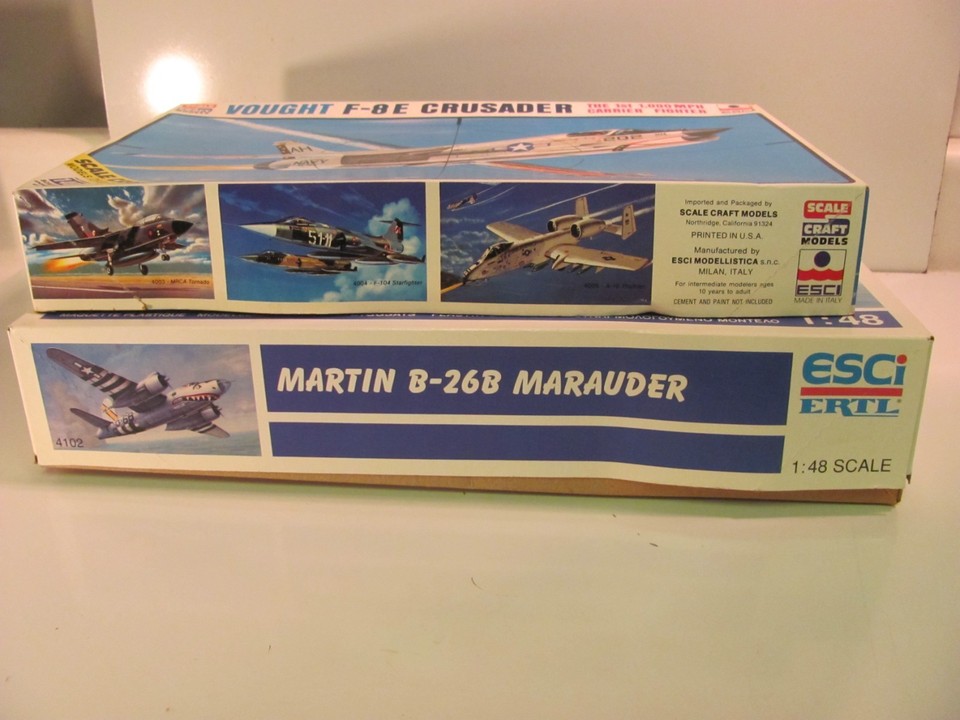lot of 2 ESCI SCALE CRAFT MODELS 1:48 - Vought F-8E Crusader, Martin B ...