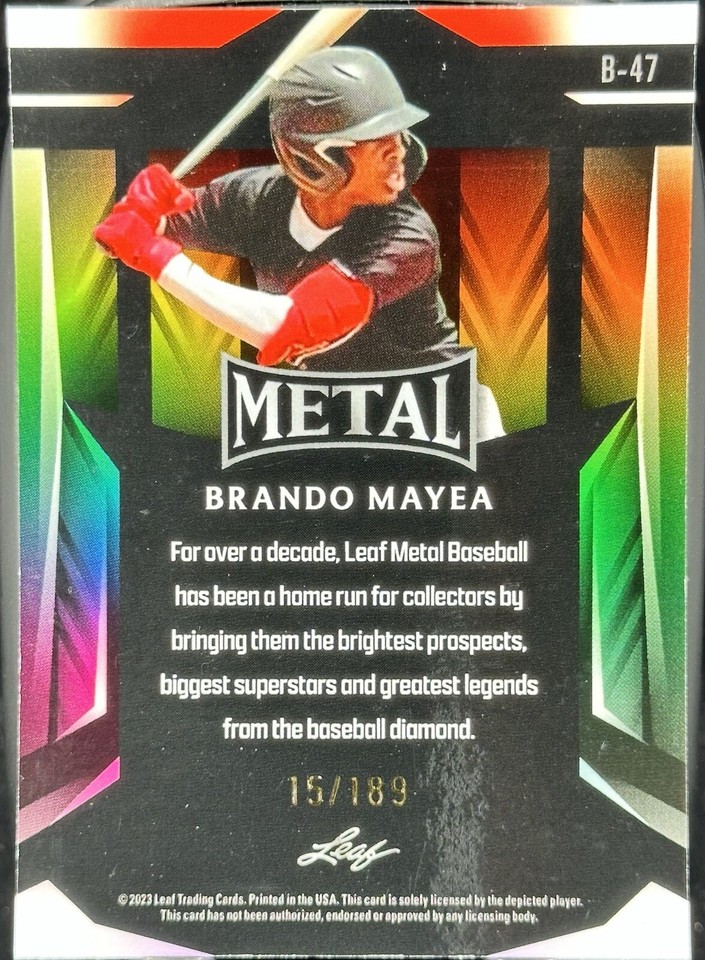 2023 Leaf Metal Baseball BRANDO MAYEA Rookie /189 | eBay