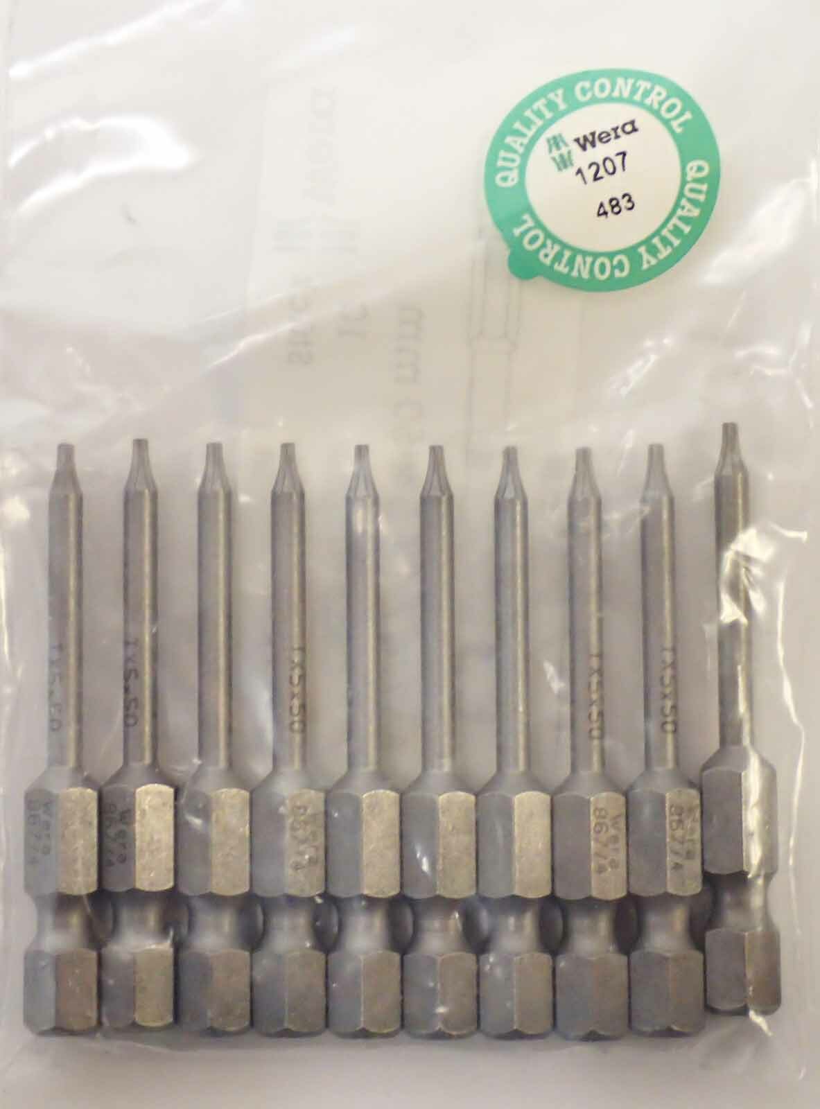 LOT OF 10 NEW WERA 867/4Z Tx5 X 50mm TORX HEXAGON SCREW DRIVER BITS 1/4 ...