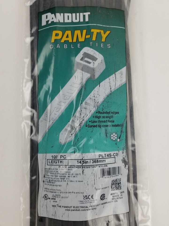 100pc Panduit PLT4S-C0 14.5inch Cable Ties 50lb Nylon 6.6 Black UV ...