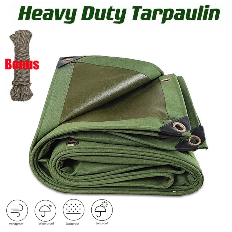 4 Size Heavy Duty Waterproof Canvas Tarp Tarpaulin Sun Blocked ...