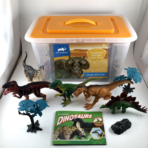 Animal Planet 45 Piece Mega Dino Tub With Booklet Trees Rocks Plants ...