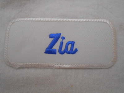 ZIA USED EMBROIDERED SEW ON NAME PATCH TAG BLUE ON WHITE | eBay
