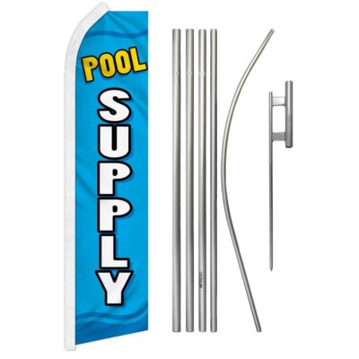 Pool Supply Blue & White Super Swooper Flag & Flag Pole Kit & Ground ...