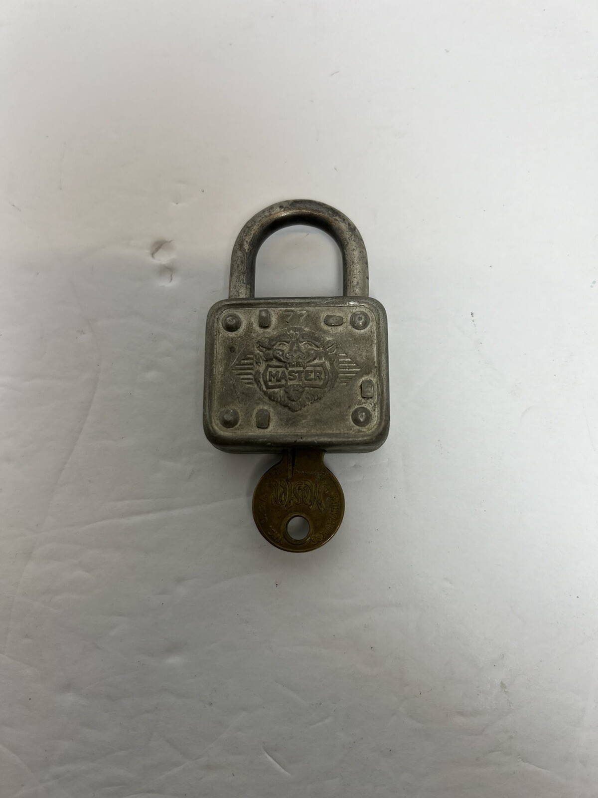 Vintage Embossed Lion Head Master Lock # 77 Padlock with Key USA- Works ...