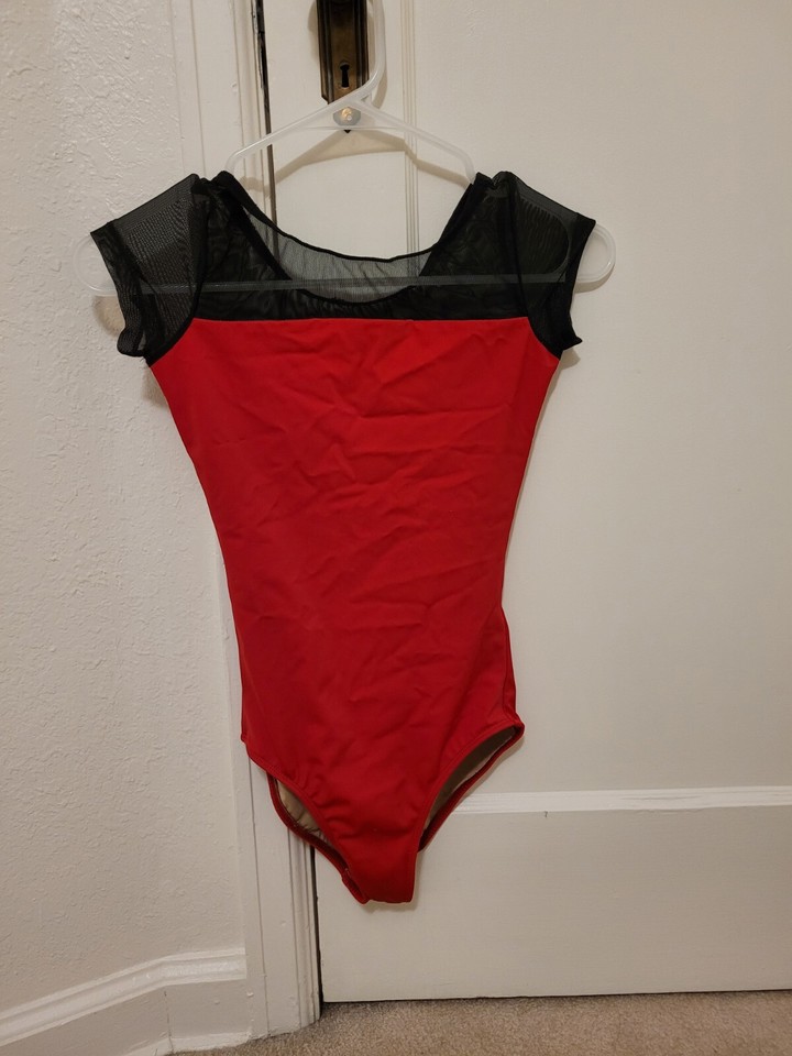 Theatricals Leotard - Mesh Insert Short Sleeved Leotard - Red and Black ...