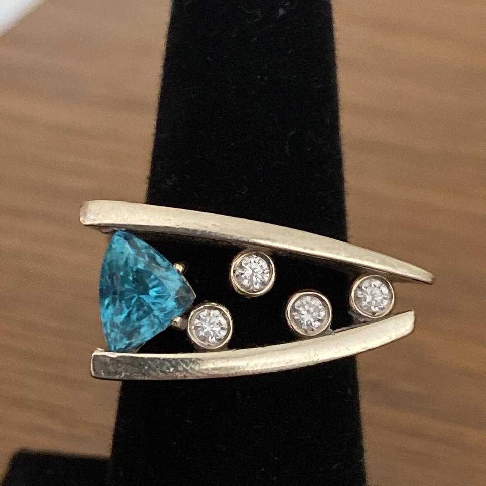 14k Designer Harry Roa Diamonds Blue Stone Modern Ring One Of A Kind | eBay