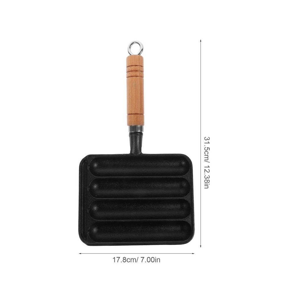 Home Use Cast Iron Sausage Grill Pan Stovetop Grill Plate with Wooden ...