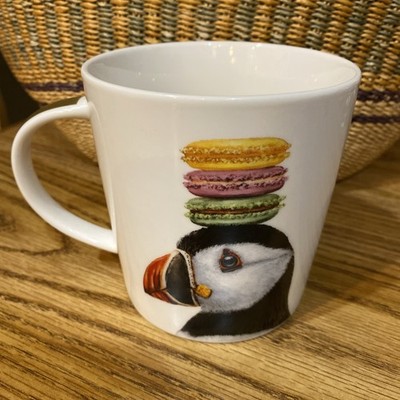 PPD Cup Mug Porcelain 13.5 oz Vicki Sawyer OLAF Puffin Bird Macarons ...
