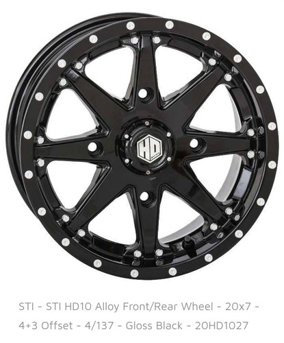 X4 STI 20" WHEELS BLACK 20X7 CAN-AM MAVERICK TURBO HONDA PIONEER 4X137 ...