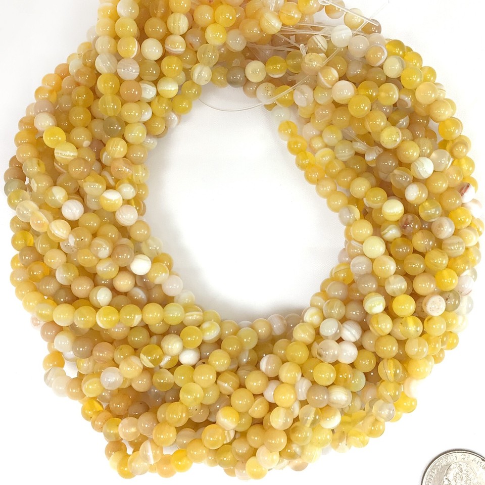 Natural Gold Yellow Stripe Agate Round Bead 15" Jewelry Making Gemstone ...