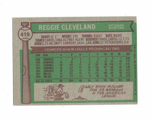 Reggie Cleveland Red Sox P #419 Topps 1978 #Baseball Card | eBay