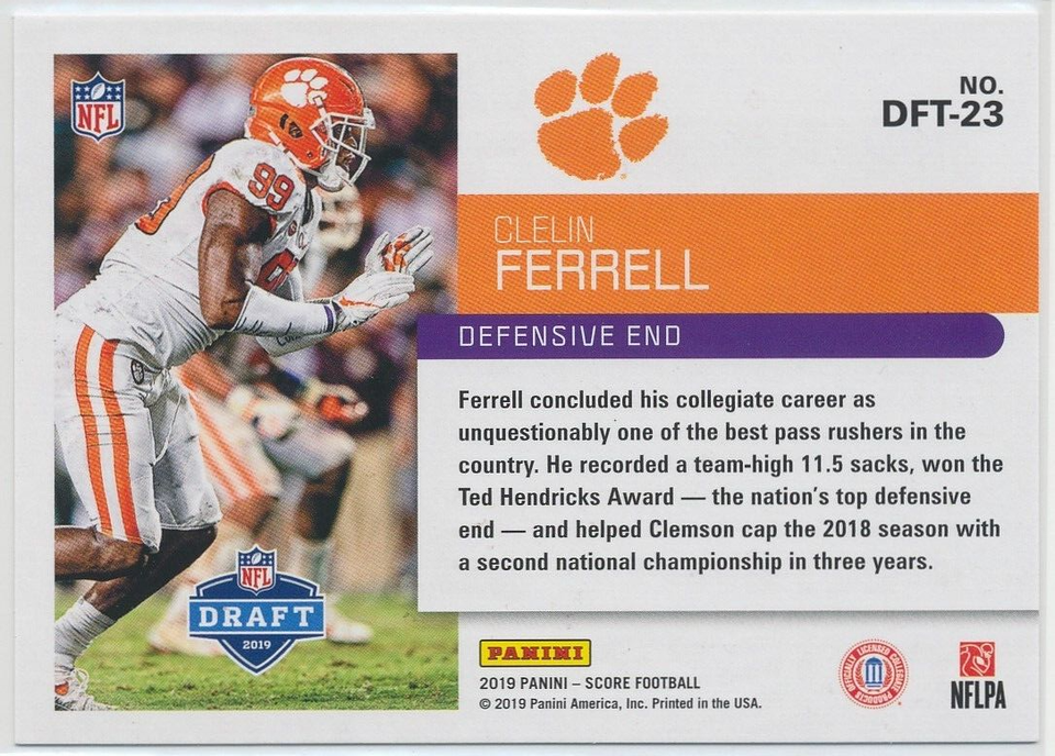 Clelin Ferrell - Clemson Tigers - 2019 Score Football - NFL Draft - # ...