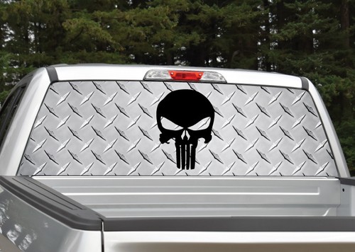 Punisher Skull (black) Diamond Plate Rear Window Decal Graphic for ...