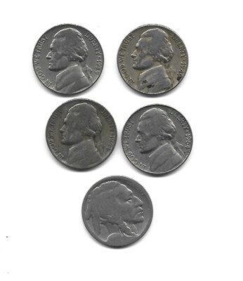 UNITED STATES LOT OF 5 NICKELS- CIRCULATED/ UNCERTIFIED- ESTATE FIND | eBay