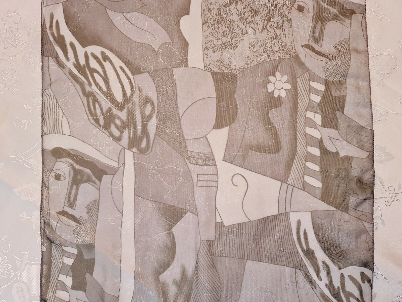 VINTAGE AUTHENTIC PICASSO CUBISM ART GRAY BLACK CHIFF… - Gem