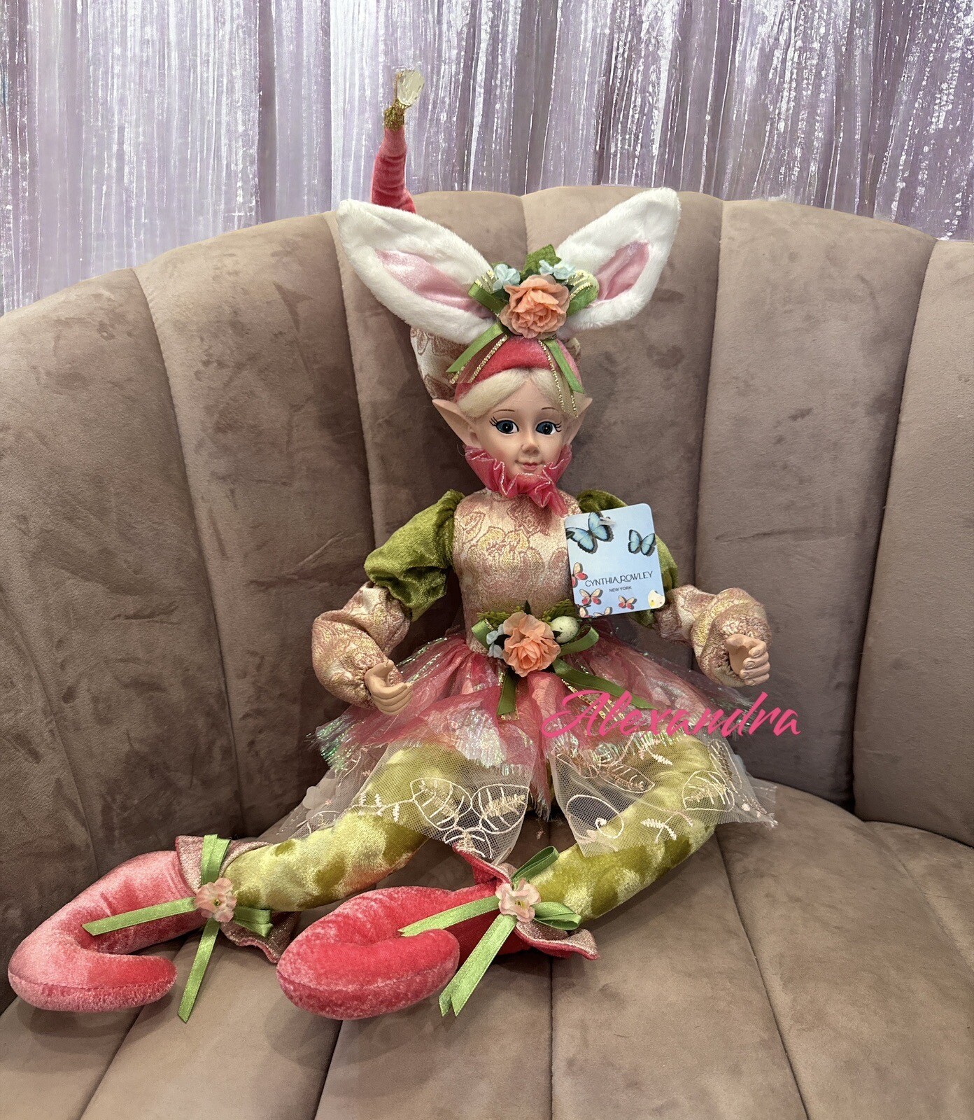 Cynthia Rowley Easter Elf Bunny Shelf Sitter Doll 24" Tabletop Spring ...