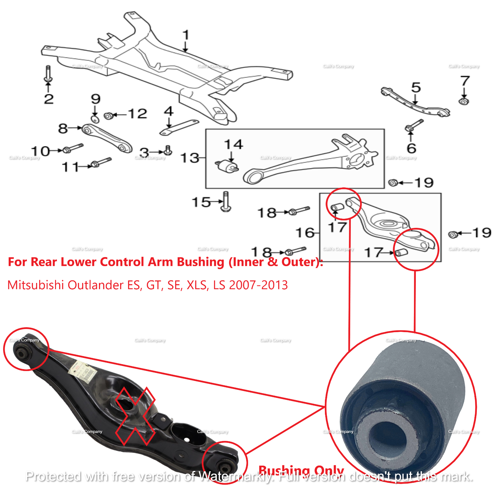 MN100110 For Rear Upper Control Arm Outer Bushing Jeep Compass 2007 ...