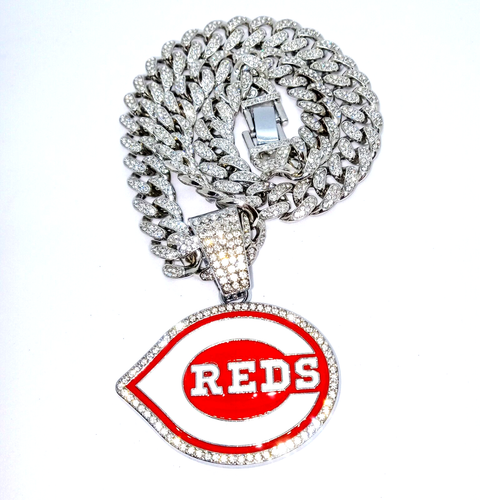 CINCINNATI REDS GEM NECKLACE Silver Bling MLB Hip Hop Pendant & 20 ...