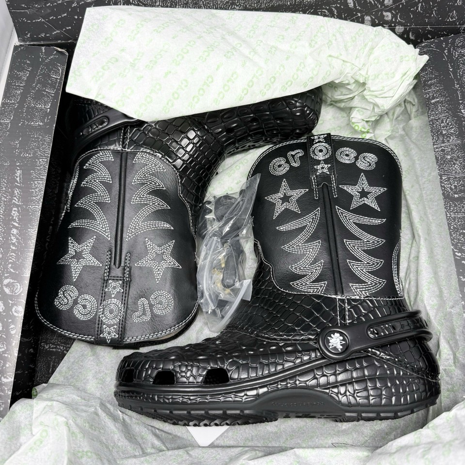 Crocs Black Classic Cowboy Boot Clogs Unisex Size Mens 5 Womens 7 NEW ...