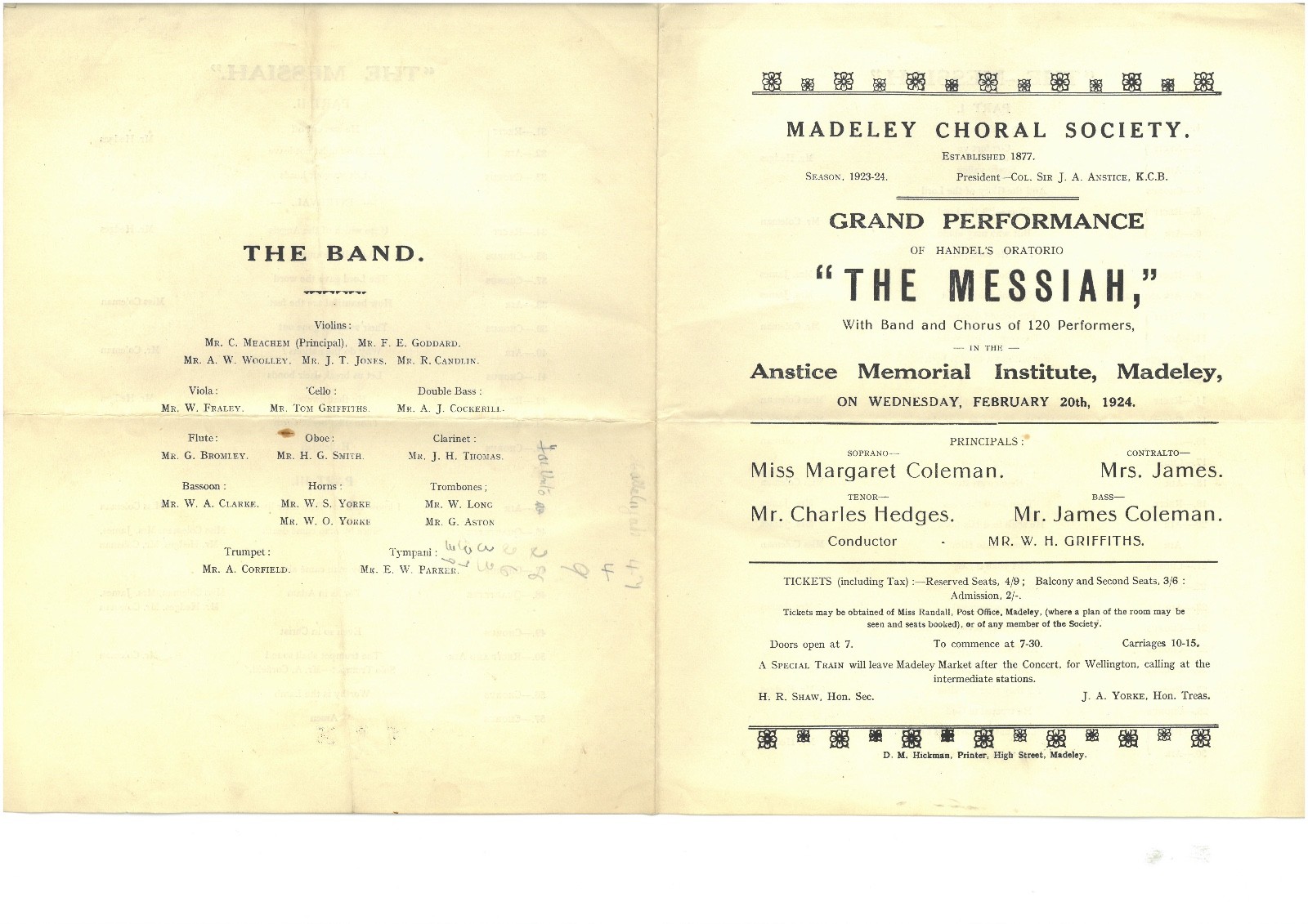 Madeley Choral Society Anstice Elijah c1922 Historic Silver Conductors ...