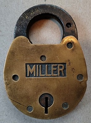 Large Antique Brass Lock, Padlock , No Key, MILLER Lock Co, 3 1/2 x 2 1 ...