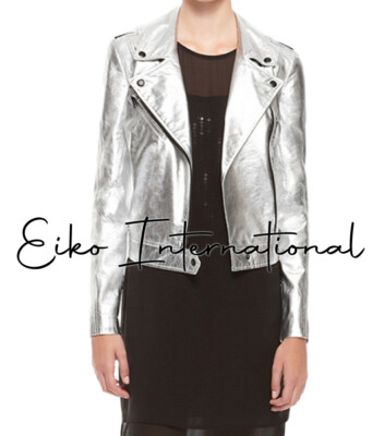 Women Metallic Silver Motorcycle Jacket Womens Real Leather Biker ...
