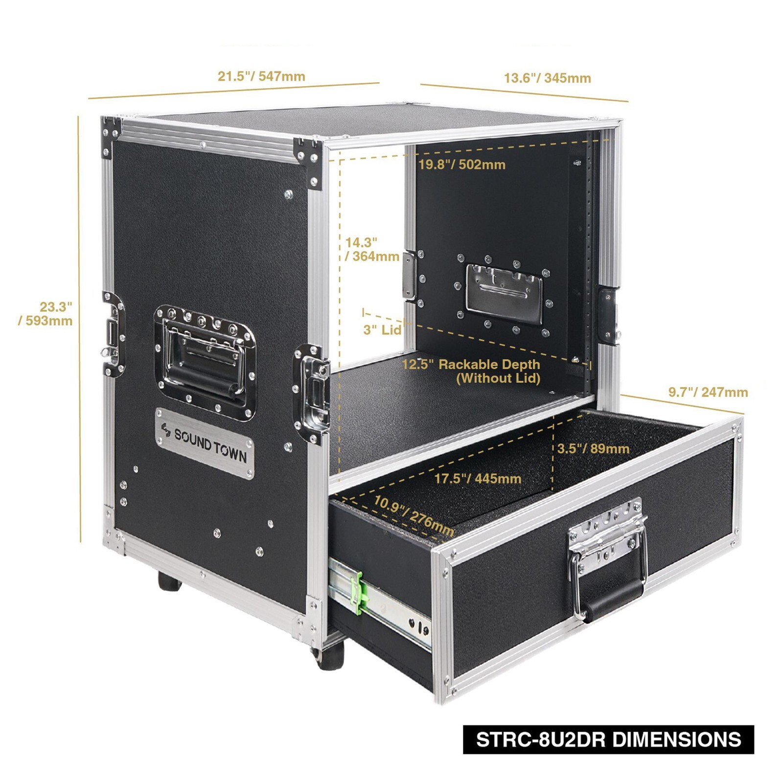 Sound Town 8U Rack Case 2U Drawer for 19" Amps/Mixers/Mic Receivers ...