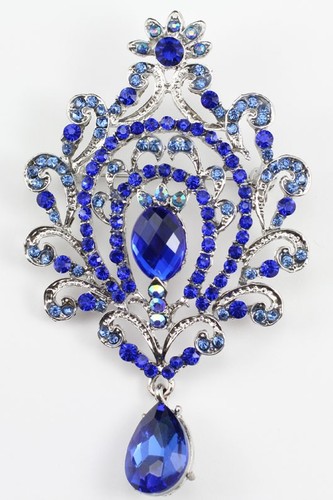 Blue Fancy Austrian Rhinestone Crystal Designer Bridal Wedding Brooch ...