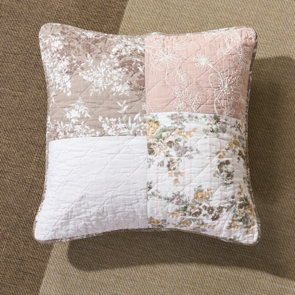 DaDa Bedding Floral Cottage Patchwork Tan Pink Beige Cotton Quilt ...
