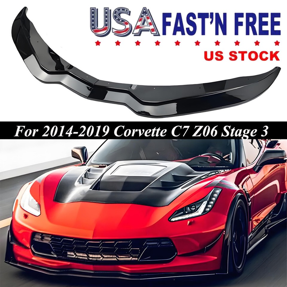 Front Spoiler Splitter Lip Gloss Black For Corvette C7 STG Stage 3 Z06 ...