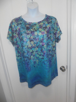 Miss Look Womens Multi Color Floral Short Sleeves Crew Neck Top Size ...