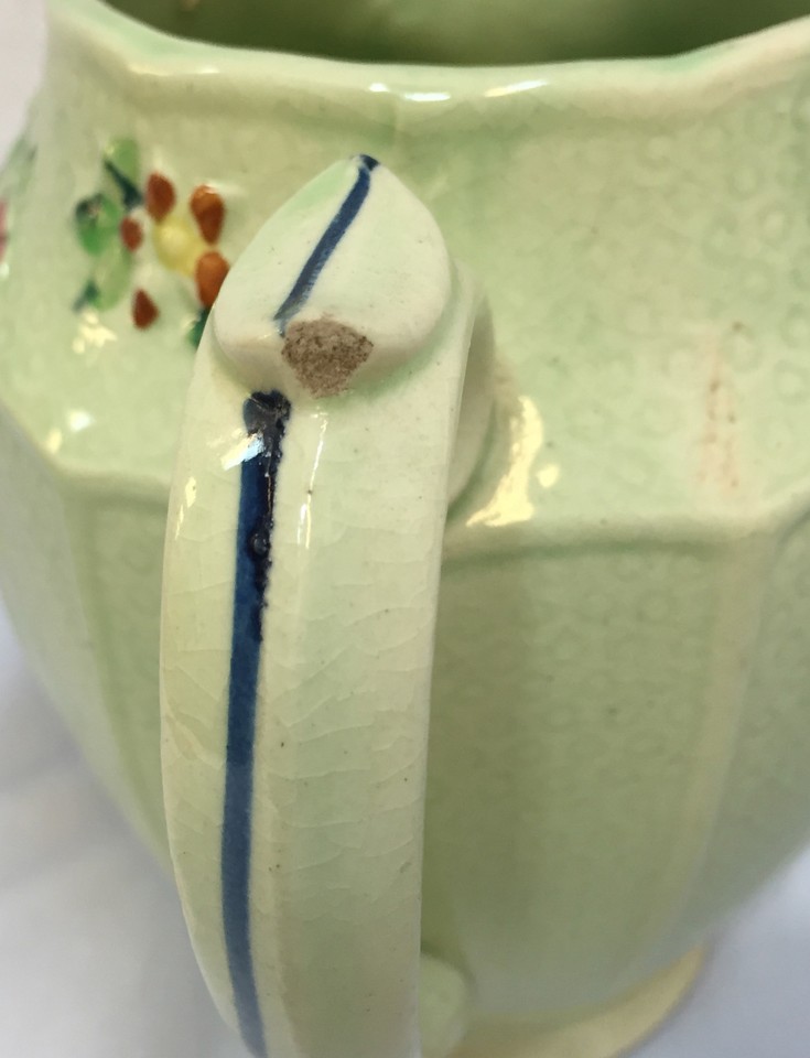 Pitcher Ceramic Green w/ Floral Relief Flowers Made in Japan Vintage 6 ...