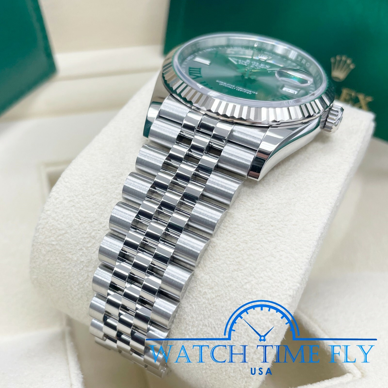 Rolex 126234 Steel Datejust 36 Fluted Bezel Wimbledon Rhodium Roman ...
